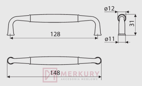 Uchwyt porcelanowy UP16 chrom połysk biała porcelana 128mm